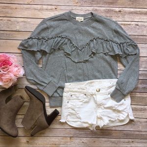 mellow day | Tops | Mello Day Ruffle Sweatshirt In Light Grey | Poshmark